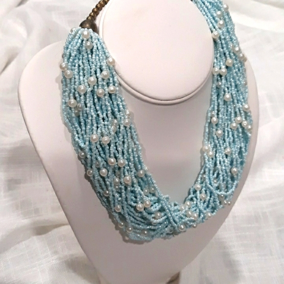 rajah | Jewelry | Rajah Light Blue And Pearl Glass Beaded 9 Inch ...